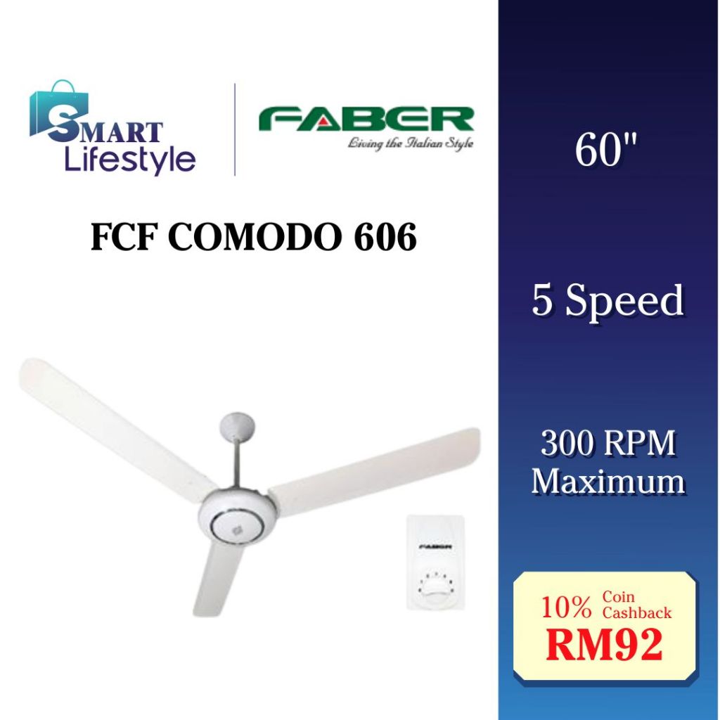 Faber 60" Ceiling Fan FCF COMODO 606 WHITE / Faraday FCF-628 (Black ...