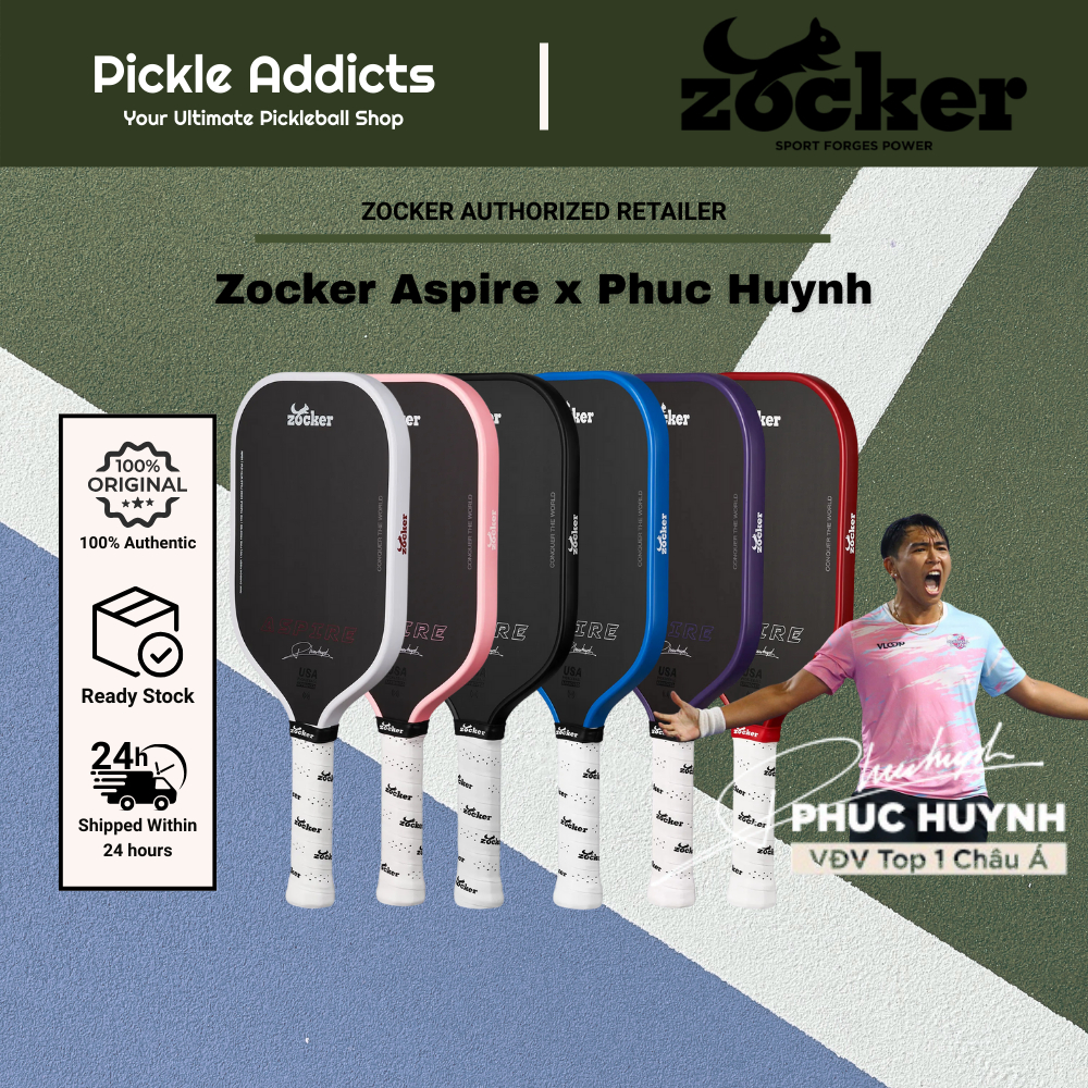 Zocker Aspire Pickleball Paddle x Phuc Huynh White Edition Pickleball ...