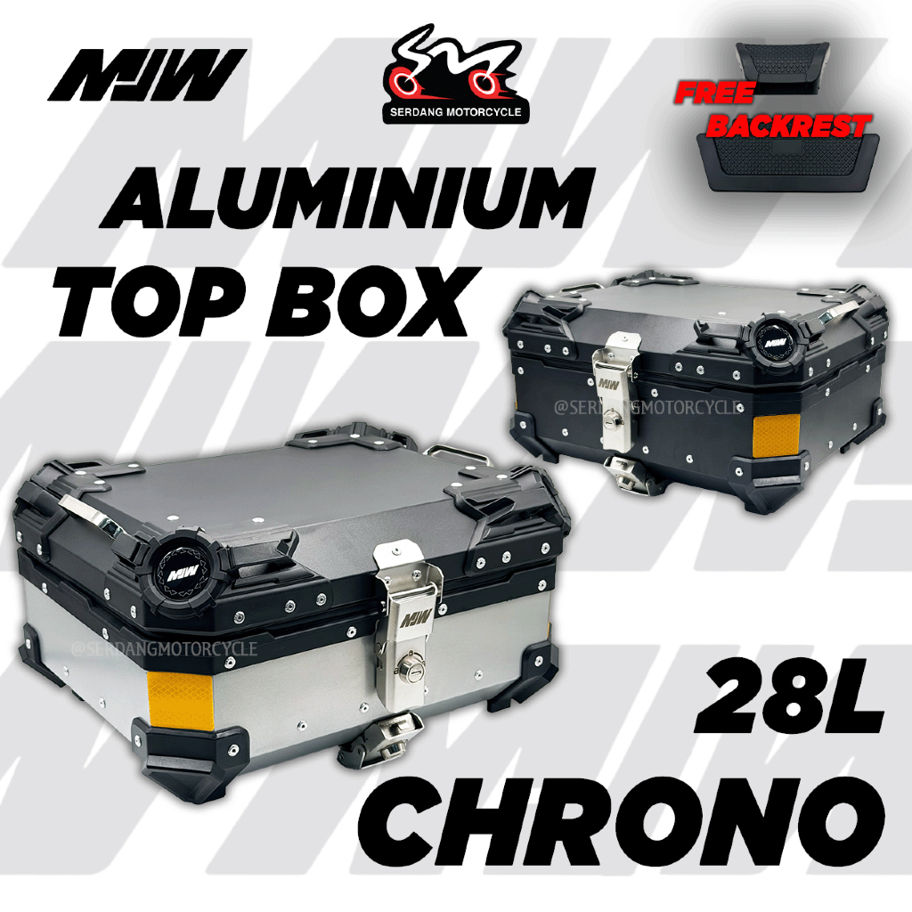 MJW CHRONO Aluminium Top Box 28L Top Box Kotak Peti Tahan Lasak Premium ...