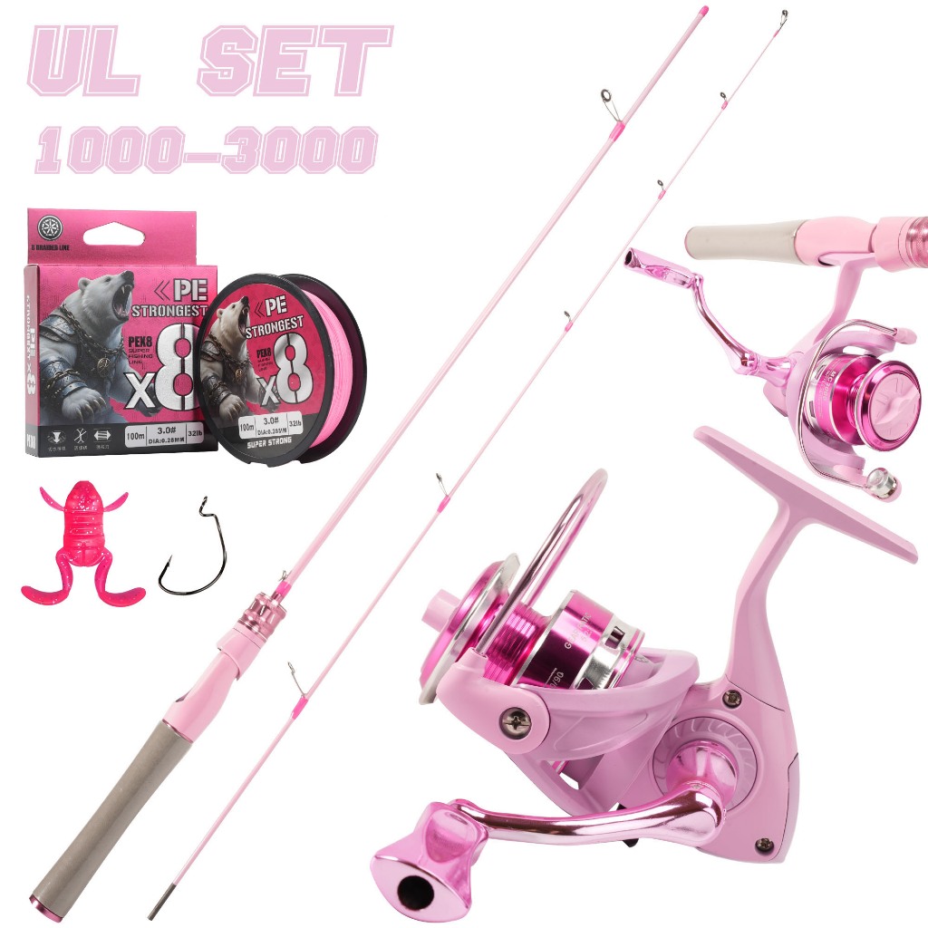 Pink Fishing Rod and Spinning Reel Set,2 Sections UL Power Fishing Rod ...