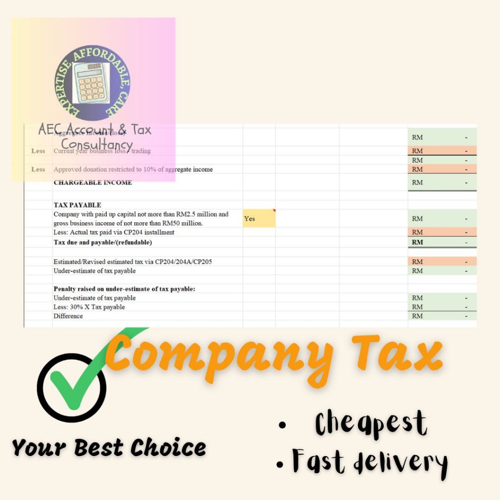 SDN BHD - FORM C Income Tax Computation 2026/2025 Template Auto Company ...