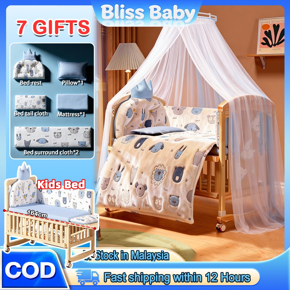 COD 3 in1 Baby Crib with Gifts Baby cot Solid Wood Crib Multifunction ...