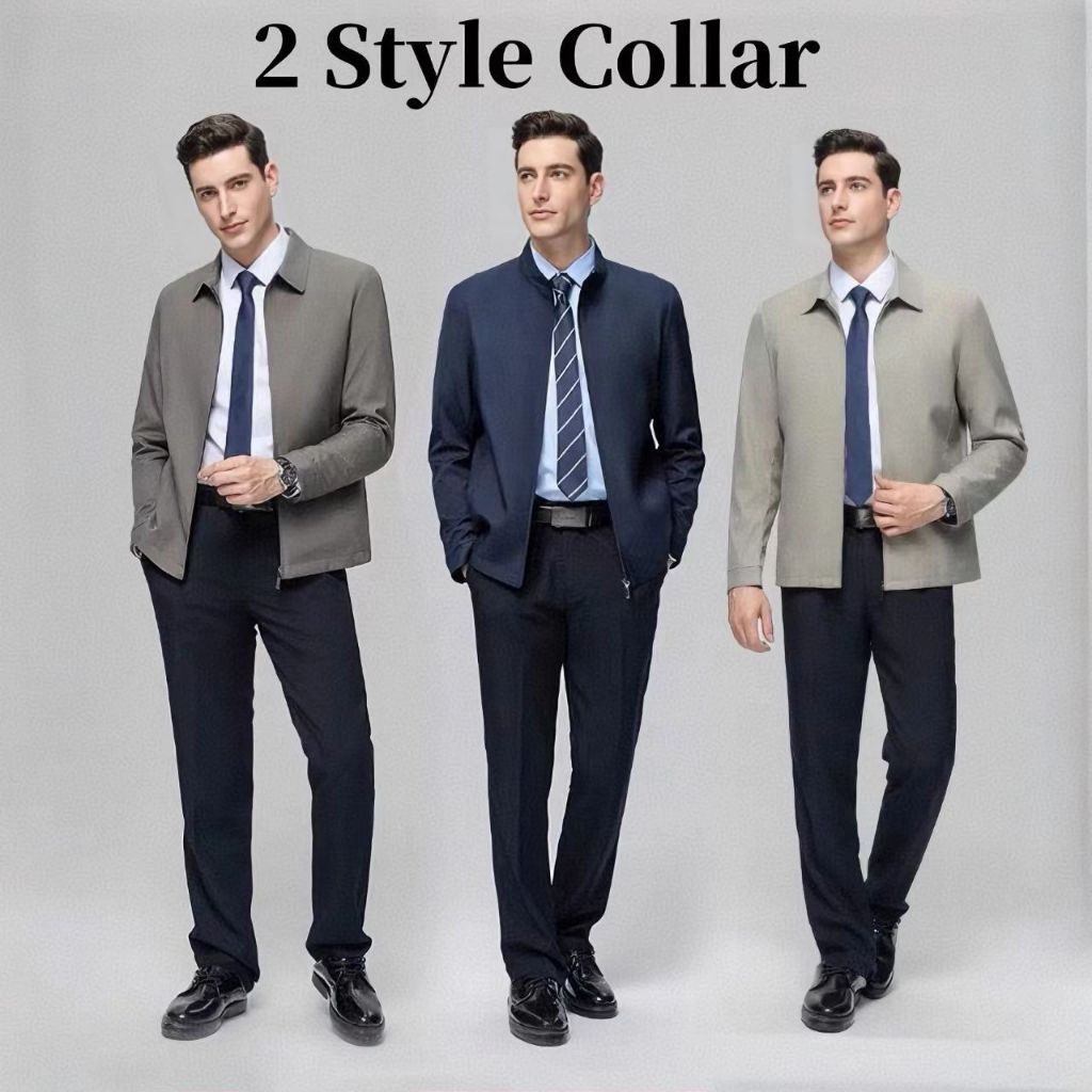 Men's Bomber Jacket with Zipper and Pockets, Polo Neck Windbreaker ...