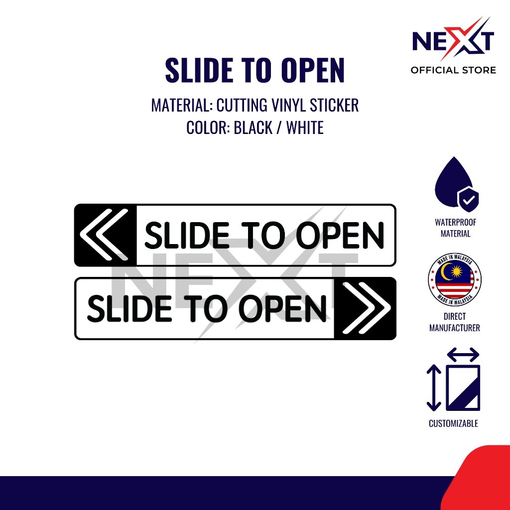 Slide To Open Cut Out Sticker For Glass or Door | Reverse or Normal Cut ...