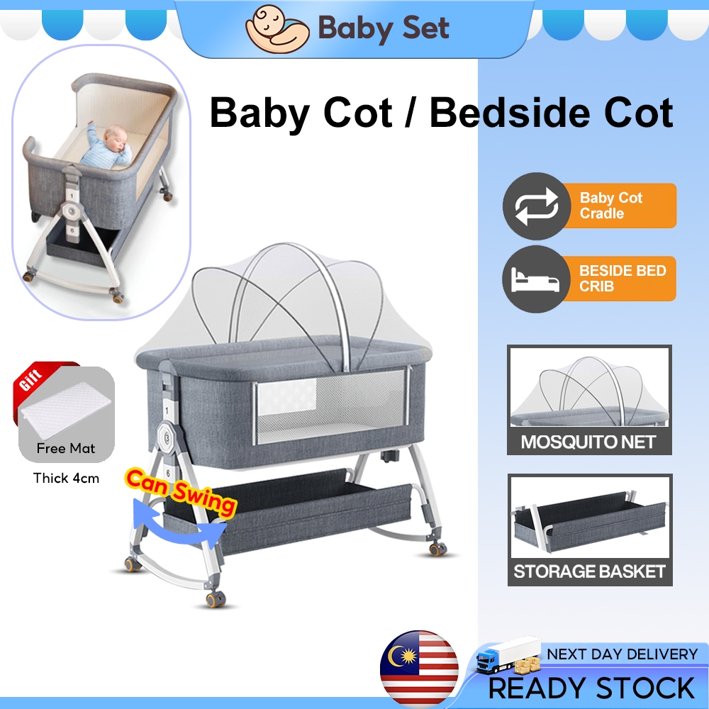 Multifunctional Baby Cot Foldable Baby Bedside Buaian Baby Cot Side ...