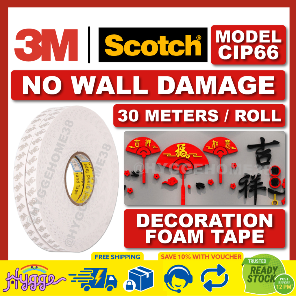 3M PE Foam Double Sided Tape CIP66 Big Roll 30Meters Indoor Mounting ...
