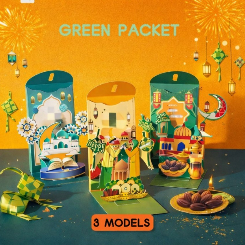 3D Sampul Raya 2026 Green Packet | Green Envelope | Ramadan Eid Mubarak ...