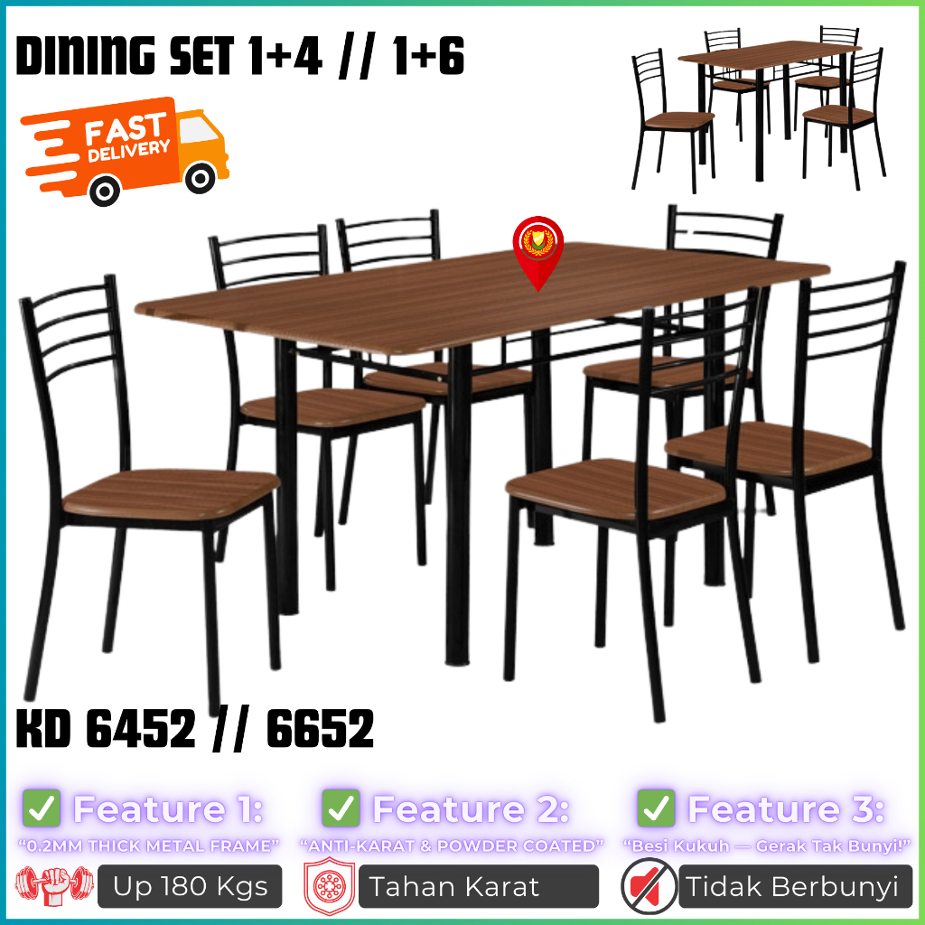 🔥Set Meja Makan Besi 1+4 / 1+6 | Dining Table Set Metal Frame Meja ...