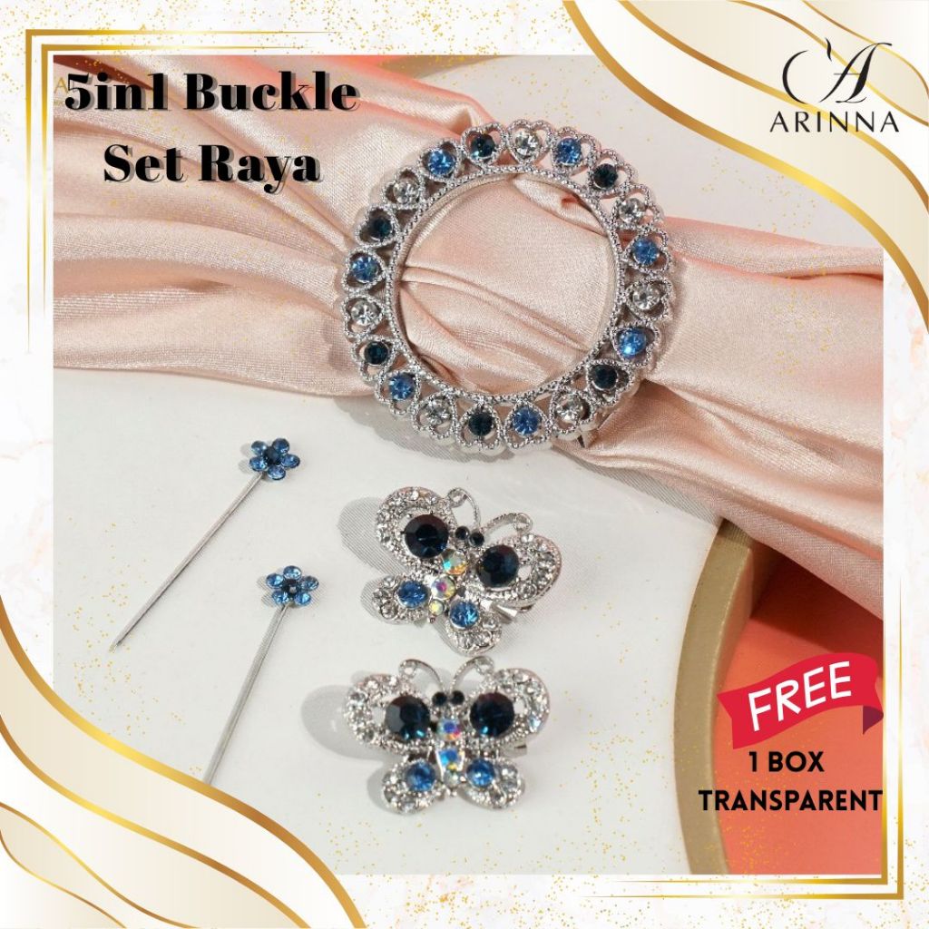 Arinna Buckle Brooch Tudung Clips 5in1 Set Gift Free Box Cincin Bawal ...