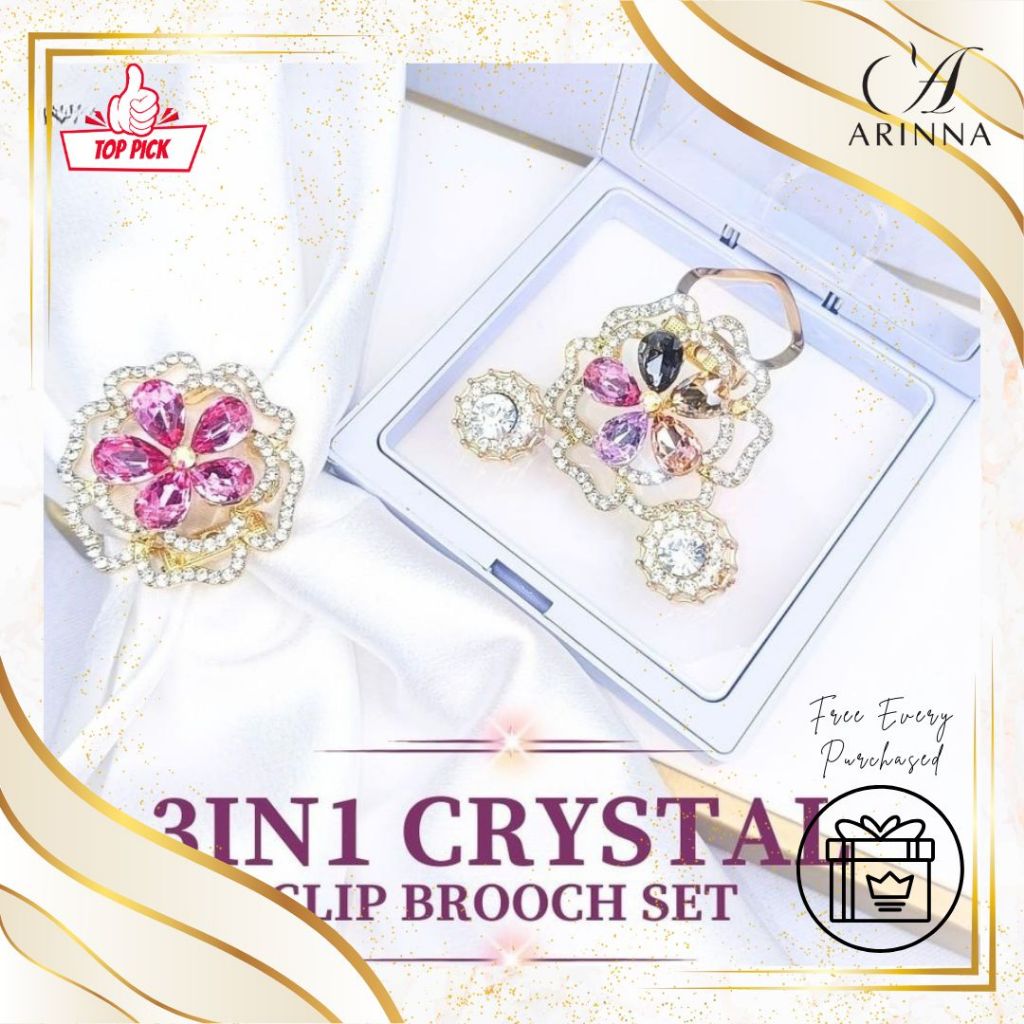 Arinna 3in1 Clip Brooch Tudung Bawal Crystal Box Set Pin Premium Mewah ...