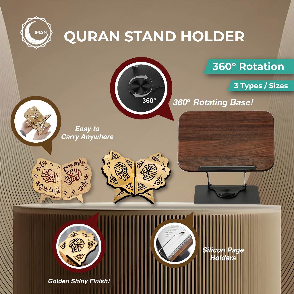 Islamic 360° Rotating Quran Stand Holder Rack / papan rehal / Book ...