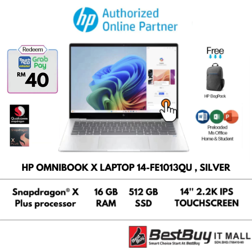 HP OmniBook X Laptop 14-fe1013QU (Snapdragon X Plus, 16GB RAM, 512GB ...