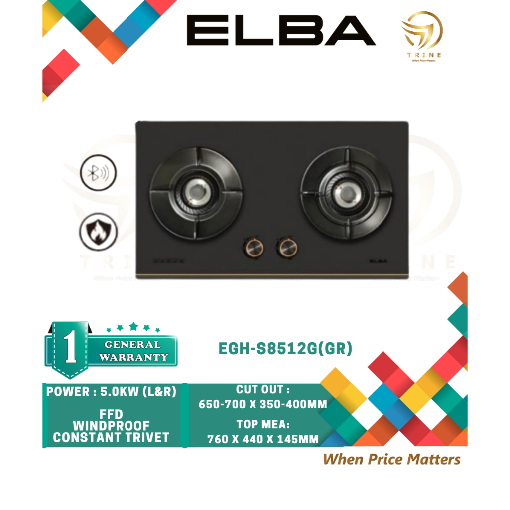 ELBA 5.0KW BUILT IN TEMPERED GLASS GAS COOKER HOB - EGH-S8512G(GR ...
