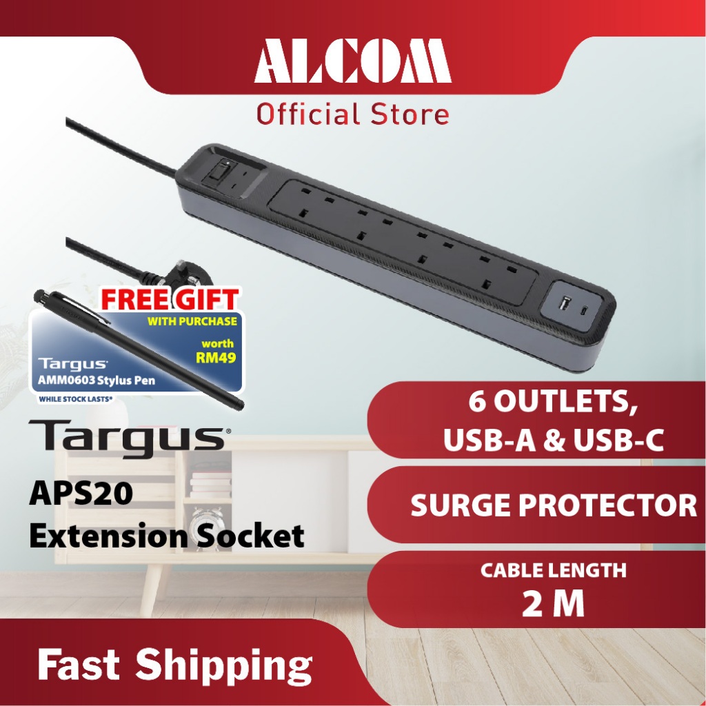 TARGUS APS20 Surge Protection with 4 Surge, USB, Type-C Ports, 2m ...