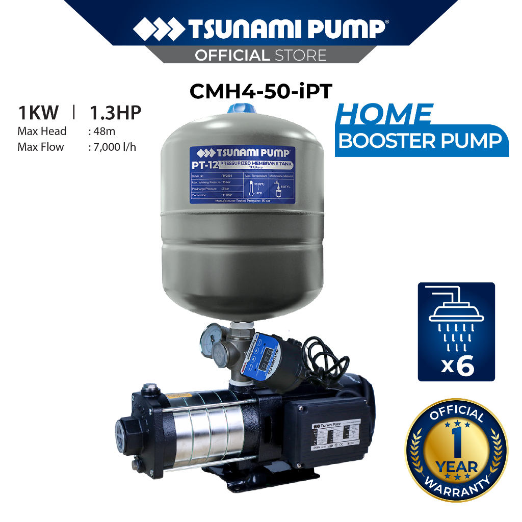 Tsunami Pump CMH4-50-iPT Automatic Start Stop Home Water Booster Pump ...