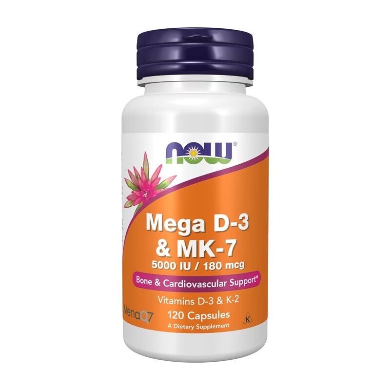 NOW Foods Mega D-3 & MK-7 5,000 IU/180 mcg – 60/120 Capsules | Quality ...
