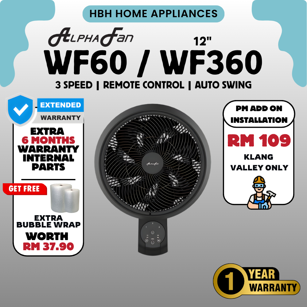 【BEST SELLER🔥】ALPHA Motto WF360 WF60 Wall Fan with 3 Blades 3 Speed ...