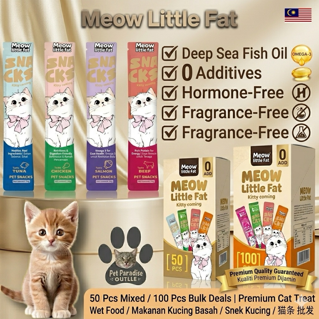 50 PCS / 100 PCS Meow Litter Fat Premium Cat Treat Cat Snack Cat Stick ...