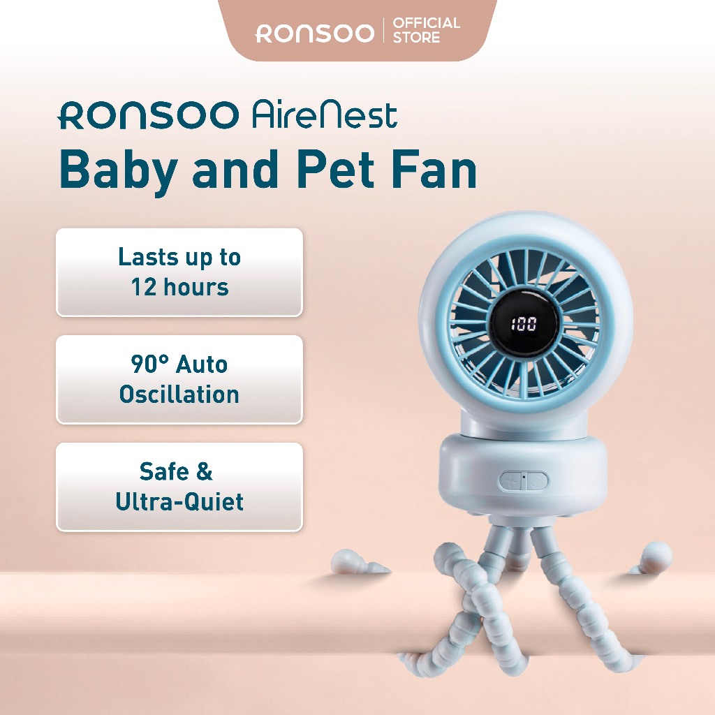 Baby Fan Baby Stroller Fan Silent Auto Rotating 3600mAh Pets Fan RONSOO ...