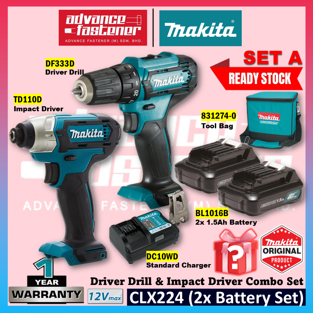 MAKITA CLX224 12Vmax Cordless Combo Set ( DF333 Driver Drill / TD110 ...