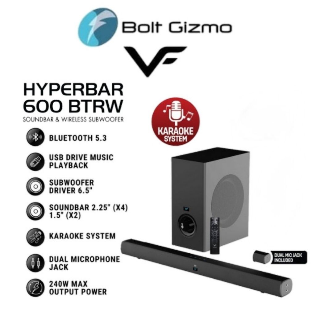 Vinnfier VF Hyperbar 600 BTRW 240W Soundbar with 6.5" Wireless ...
