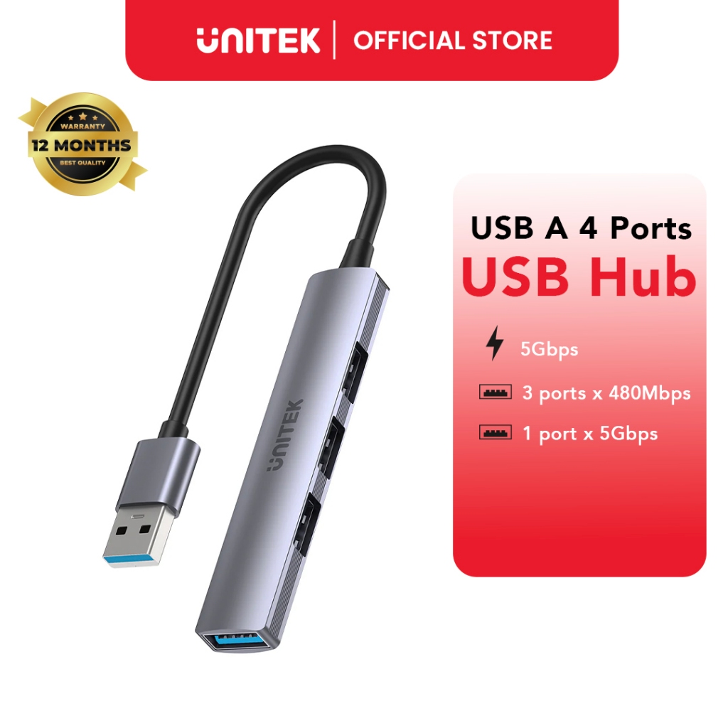 UNITEK 4 in 1 USB-A High Speed Transmission Adapter Hub / Slim Design ...