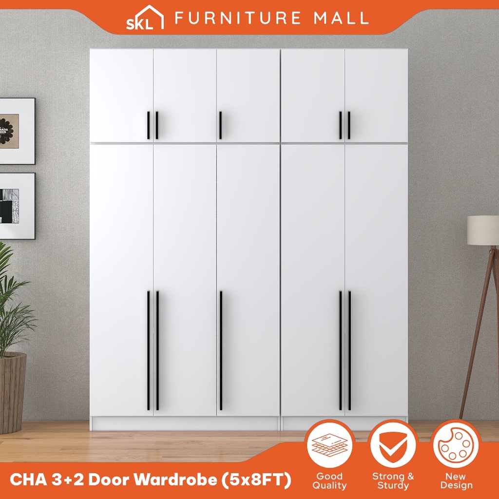 SKL Furniture 5X8FT 2/4/6/10 DOORS WARDROBE WITH TOP almari baju ...