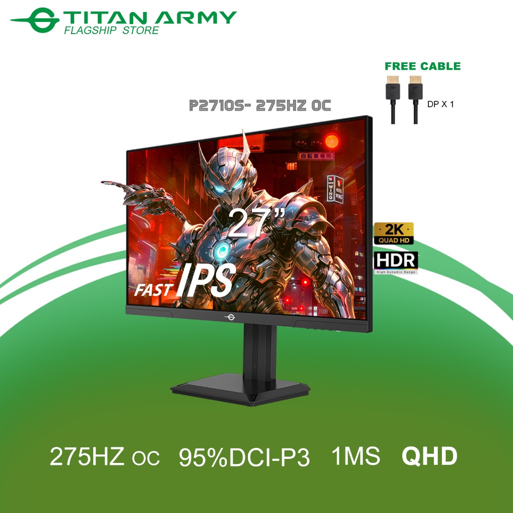 TITAN ARMY 27” FAST IPS QHD 275Hz OC 1ms 99%sRGB HDR400 Rotatable ...