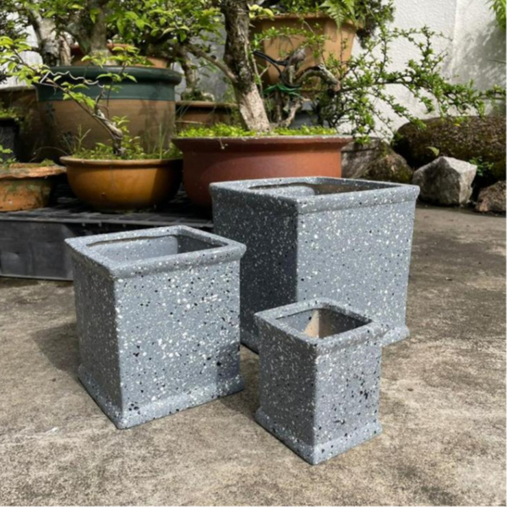 🎁QKD🎁Grey Color Speckled Square Ceramic Plant Pot for Gardening / Pasu ...
