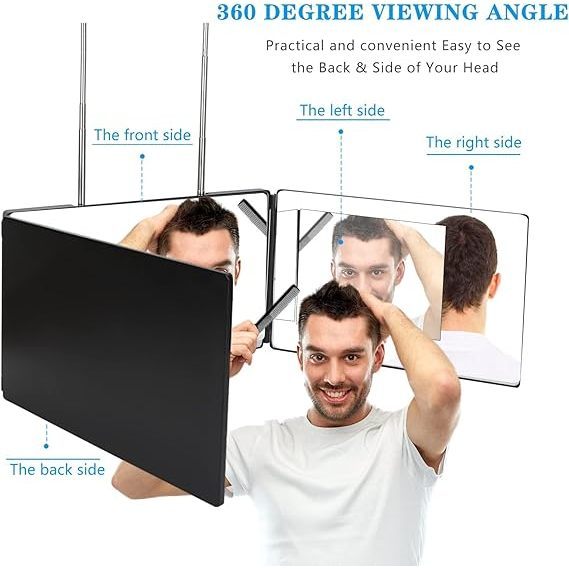 Portable 360° LED Mirror for Men|3-Way Foldable Wall Mounted |Cermin ...