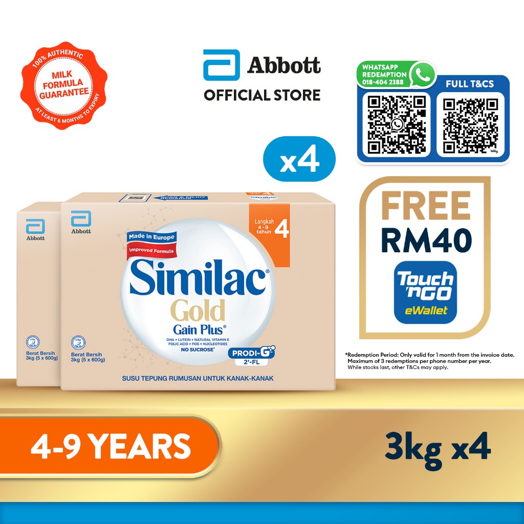 Similac Gold Gain Plus Step 4 Growing Up Milk for Faster Learning (3kg ...