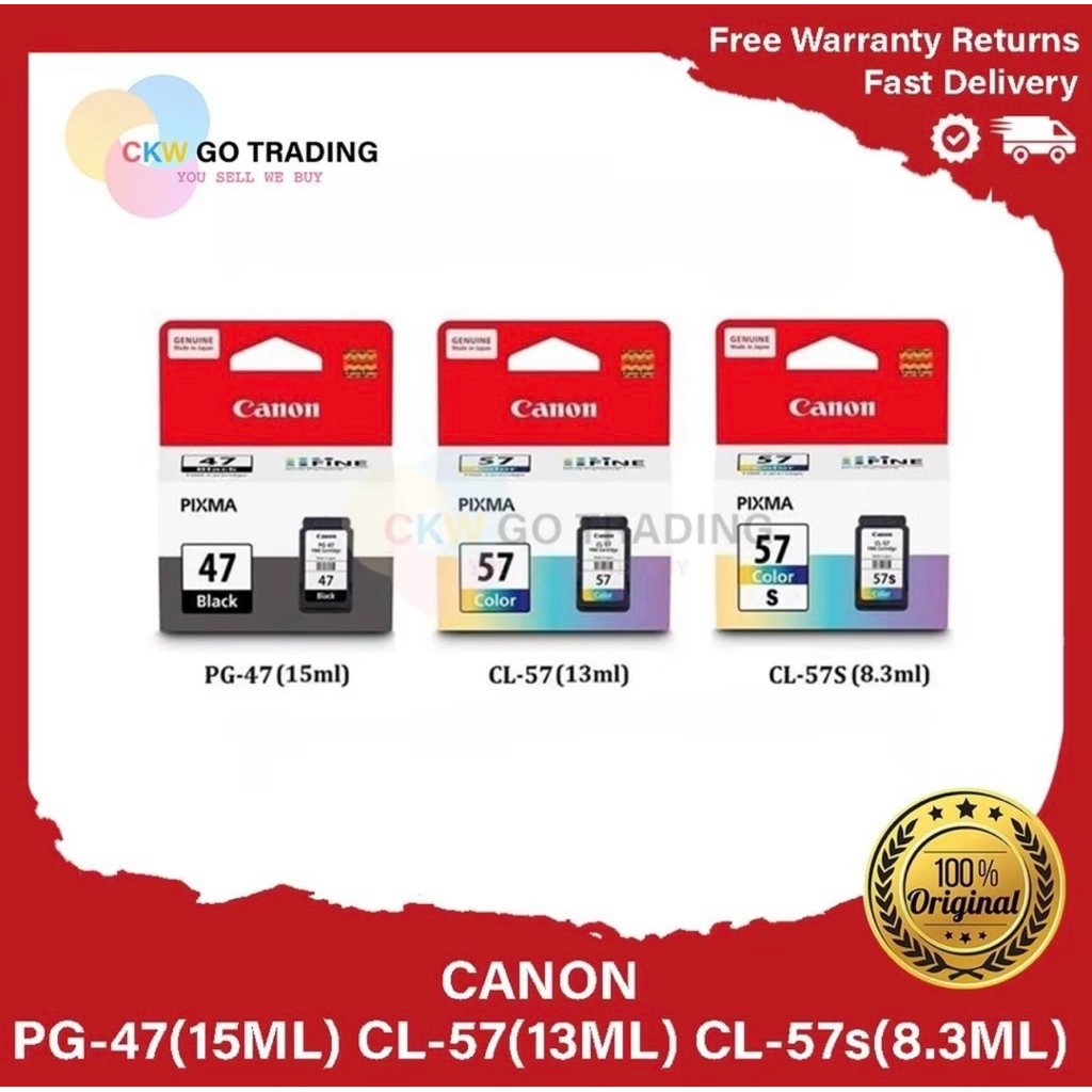Canon PG47 PG-47 PG47BK (BLACK), CL57 CL-57 CL57CL & CL57S CL-57S ...