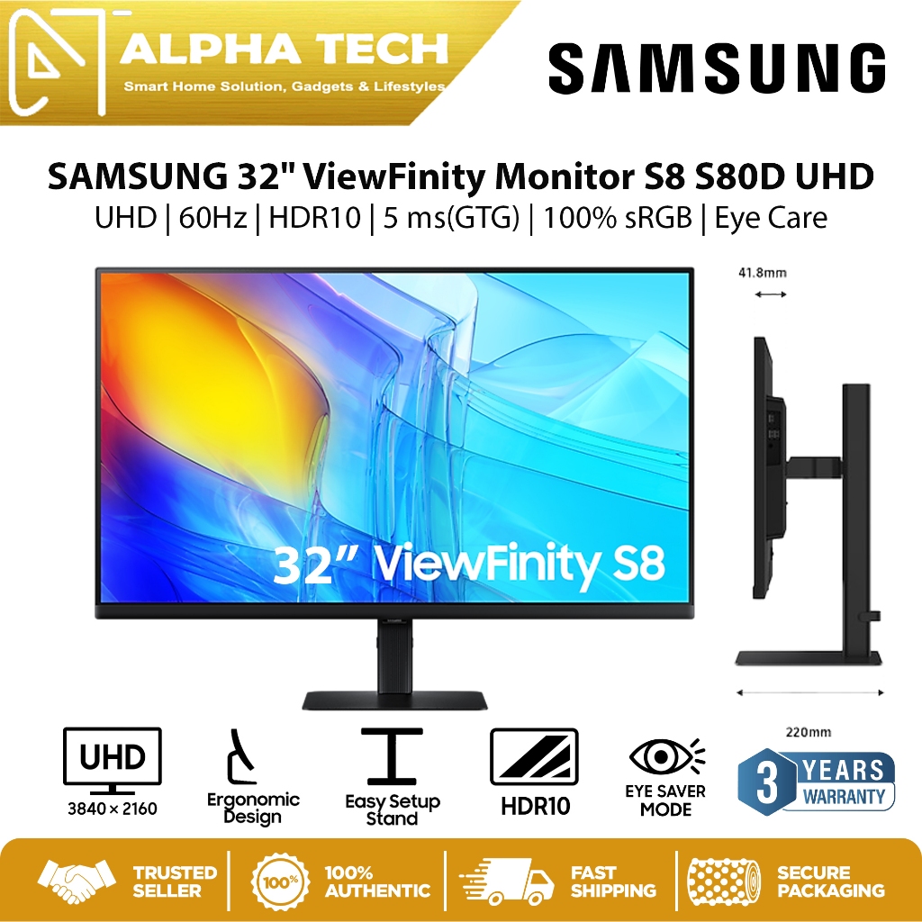 SAMSUNG 32" ViewFinity Monitor S8 S80D UHD LS32D800EAEXXS - UHD | 60Hz ...