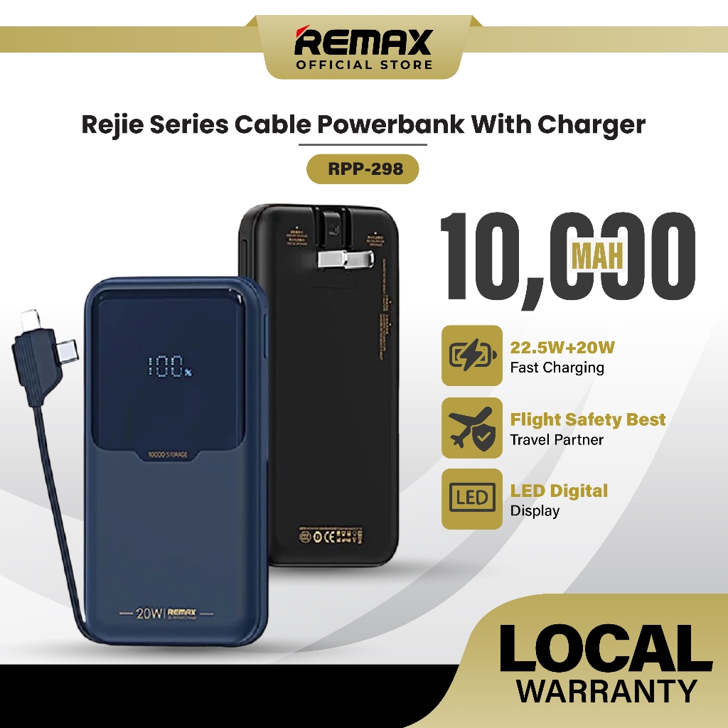 REMAX RPP-298 Rejie Series 22.5+20W Fast Charge Built-in Cables ...