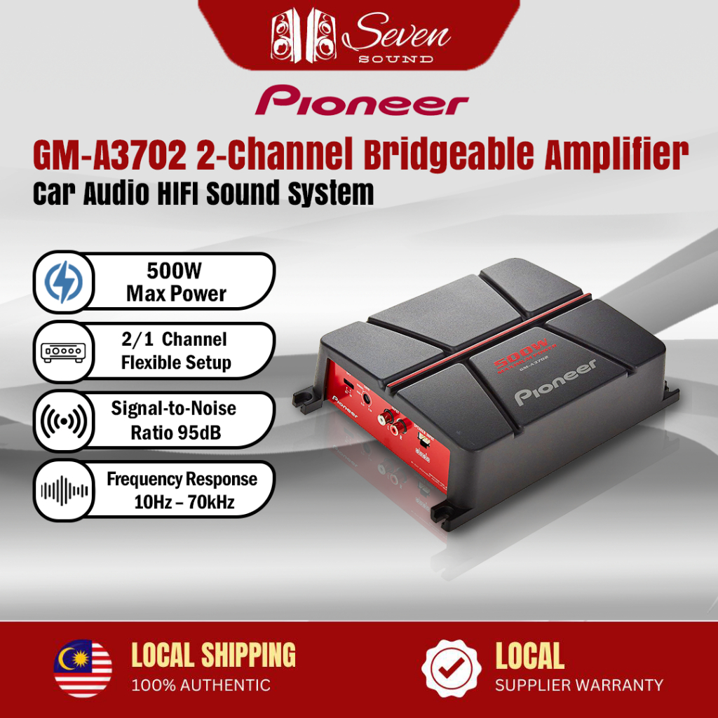 Pioneer GM-A3702 2-Channel Bridgeable Car Amplifier 500W Power Bass ...