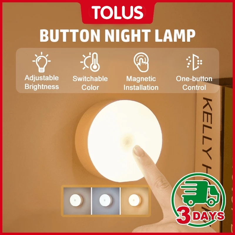 Portable Push LED Lamp Night Light USB Rechargeable Stick-on Push Light ...