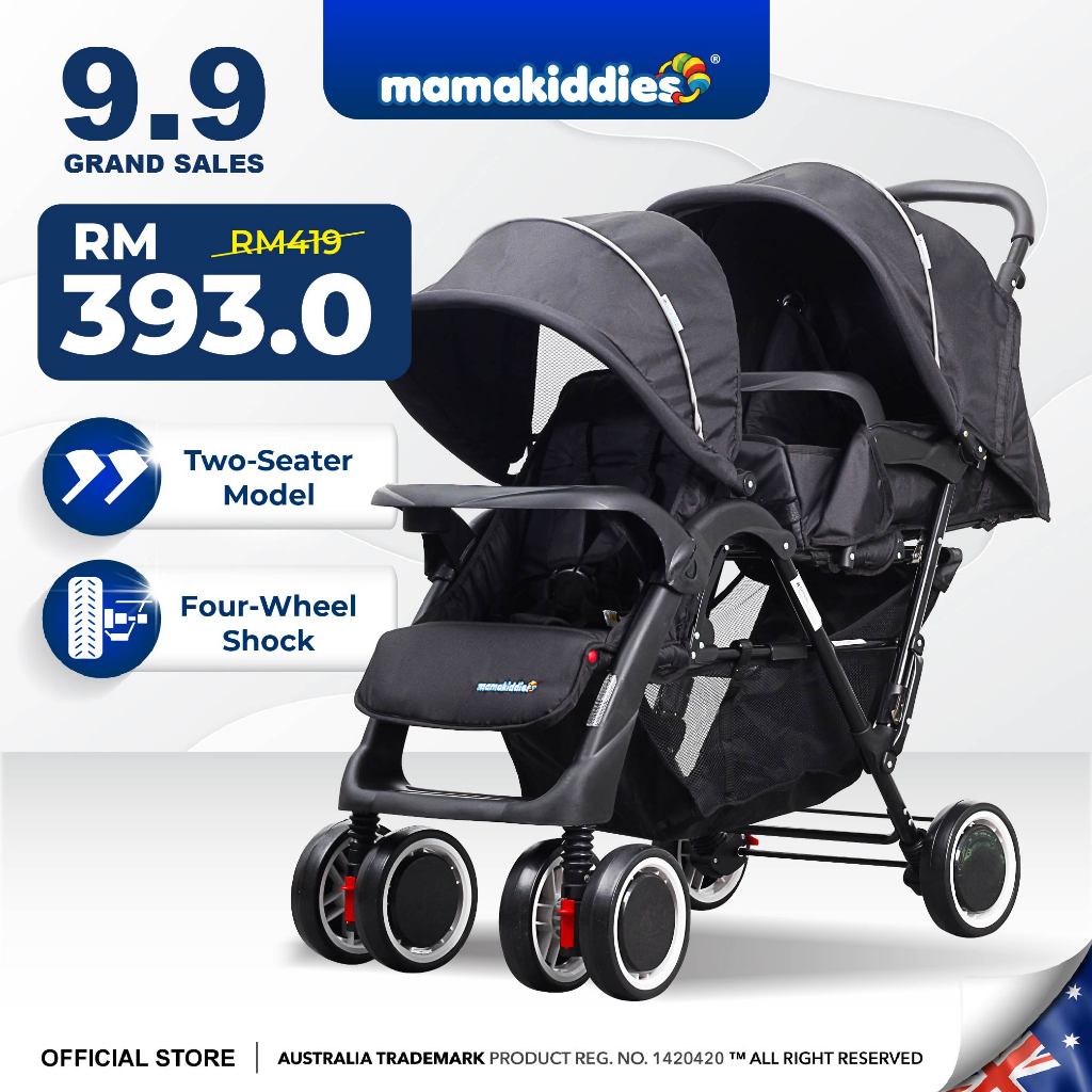 New Mamakiddies Twin Dualo Tandem Double New Born Toddler Baby Lightweight Compact Stroller Pram ...