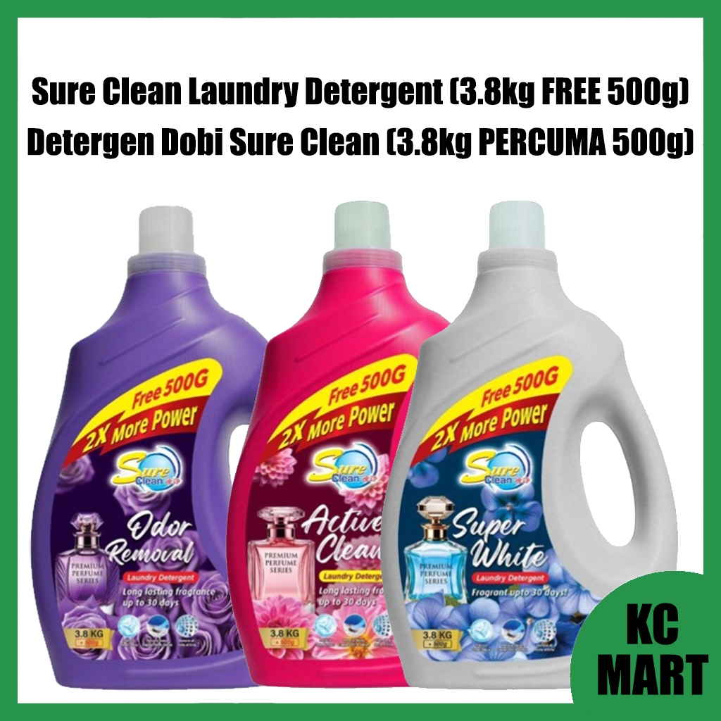 Sure Clean Laundry Detergent (3.8kg FREE 500g) / Detergen Dobi Sure ...