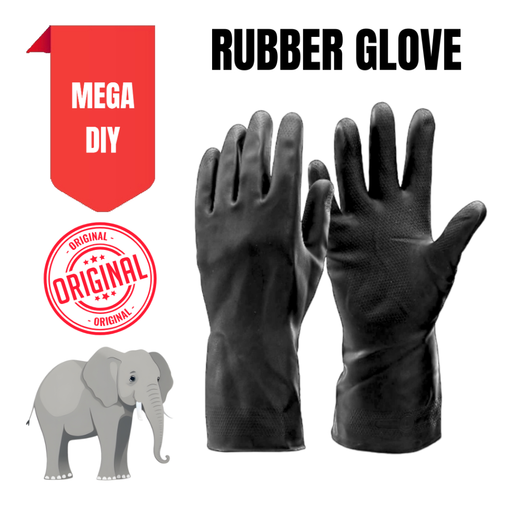 Rubber Hand Gloves / Sarung Tangan Getah Hitam / Elephant Brand Black ...