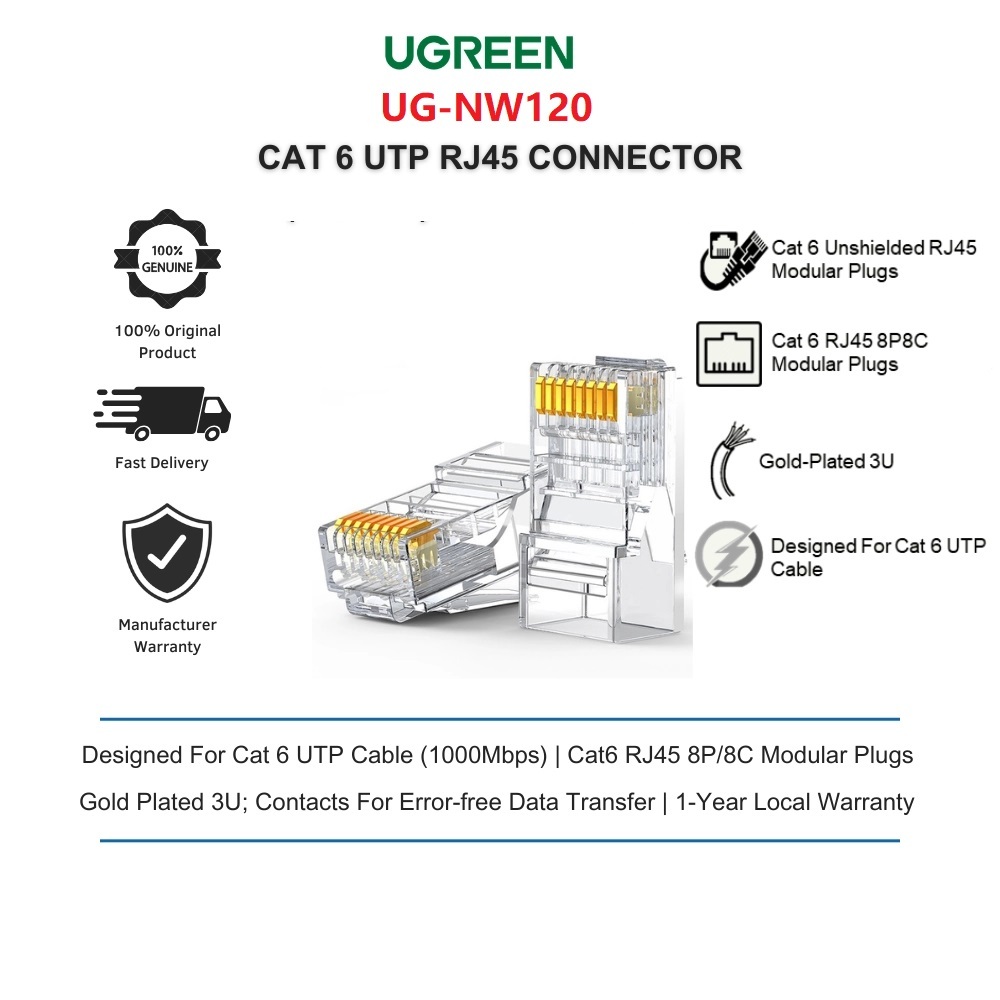 Ugreen NW120 Cat 6 Unshielded RJ45 Modular Plugs Ugreen UG-NW120-60558 ...