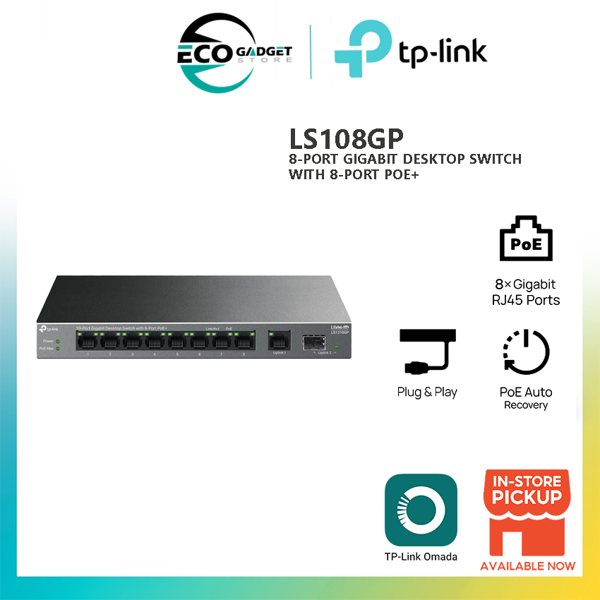 TP-Link LS108GP 8-Port Gigabit Desktop Switch with 8-Port PoE+ | Shopee ...