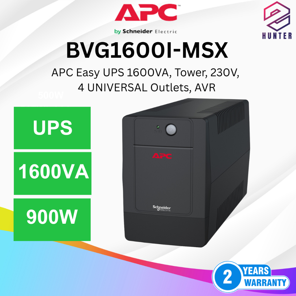 APC BVG1600I-MSX Easy UPS 1600VA, Tower, 230V, 4 UNIVERSAL Outlets, AVR ...