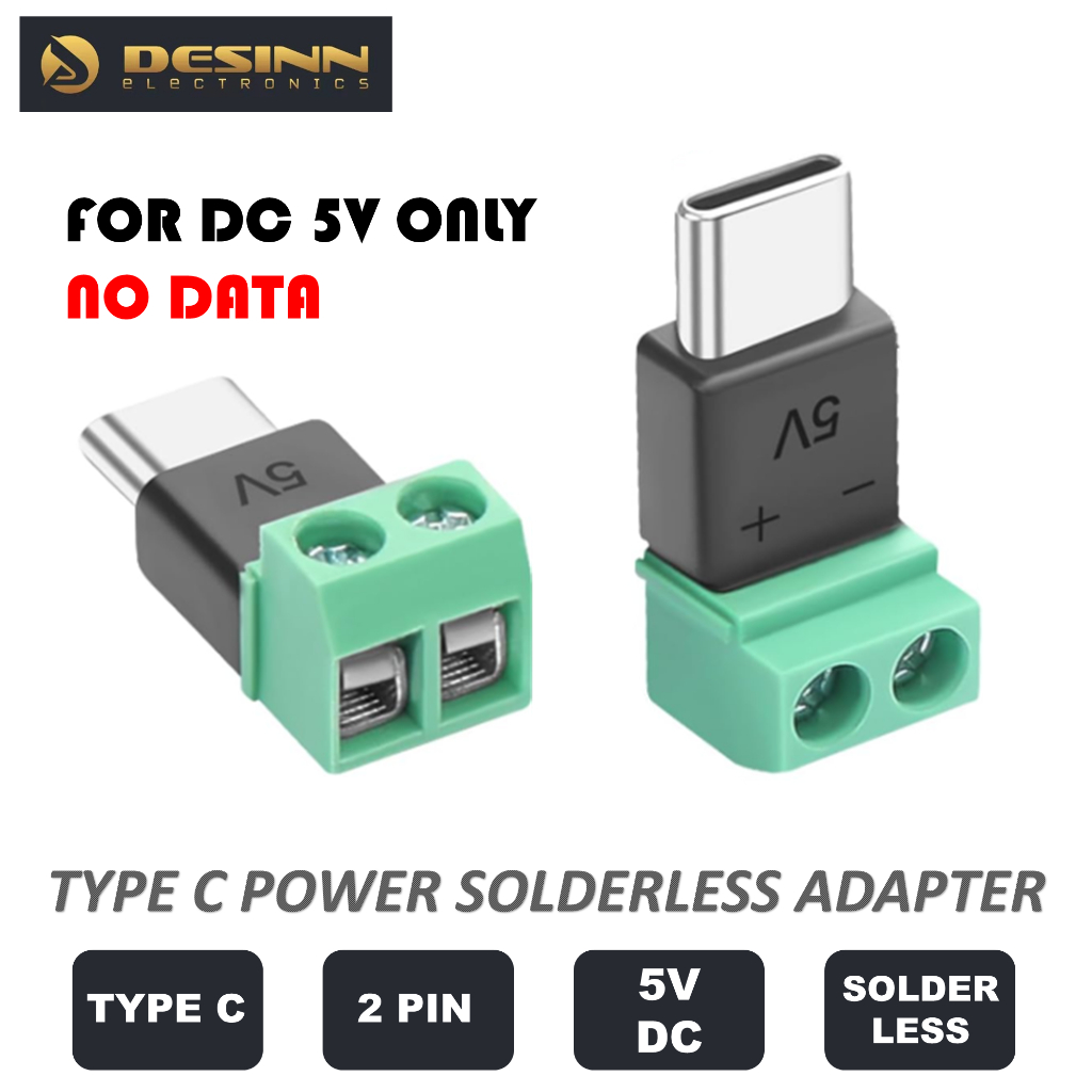 USB-C 2 Pin Power Only Solderless Adapter Type-C Male to 2Pin Screw ...