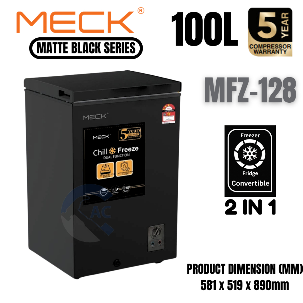 [ MATTE BLACK SERIES ] MECK CHEST FREEZER 100LITRES MFZ-128 (PETI SEJUK ...