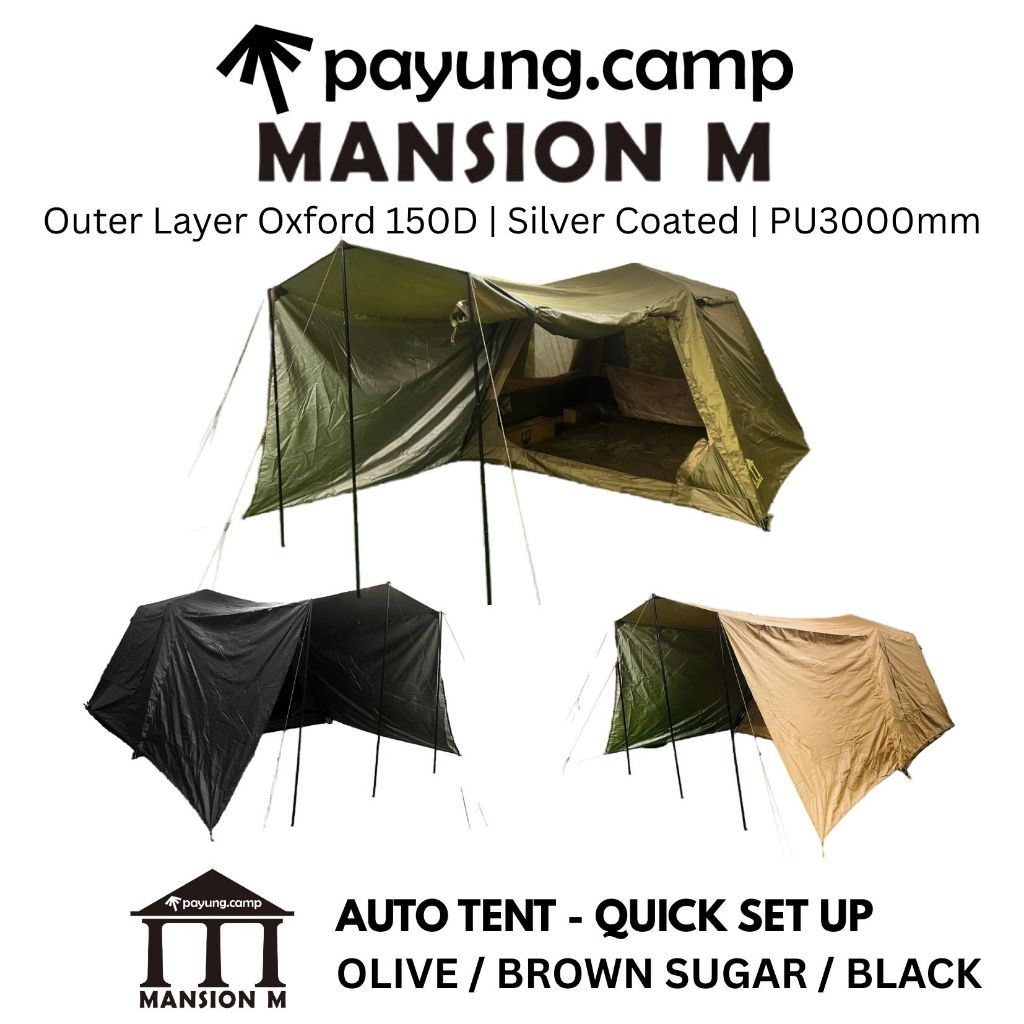 PAYUNG.CAMP Mansion M Auto Tent Quick Set Up 4-6 Person Extended Awning ...