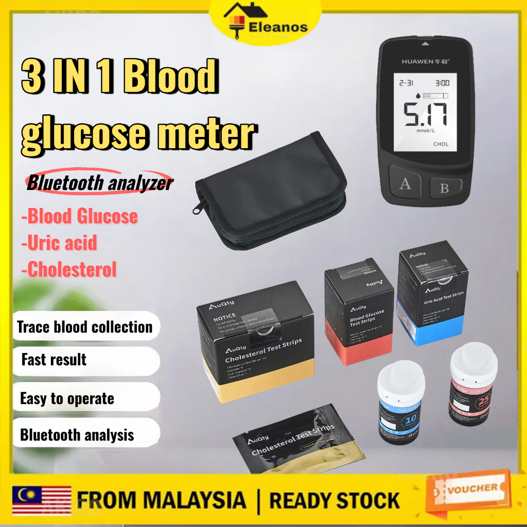 3 IN 1 Blood Glucose Cholesterol Uric Acid Meter | Diabetes Testing Kit ...