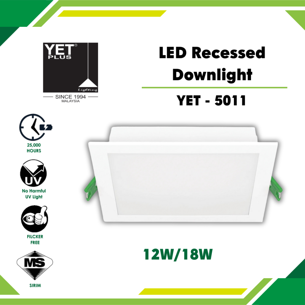 [𝐒𝐈𝐑𝐈𝐌] YETPlus YET5011 LED Recessed Downlight 12W 18W Lampu Siling ...