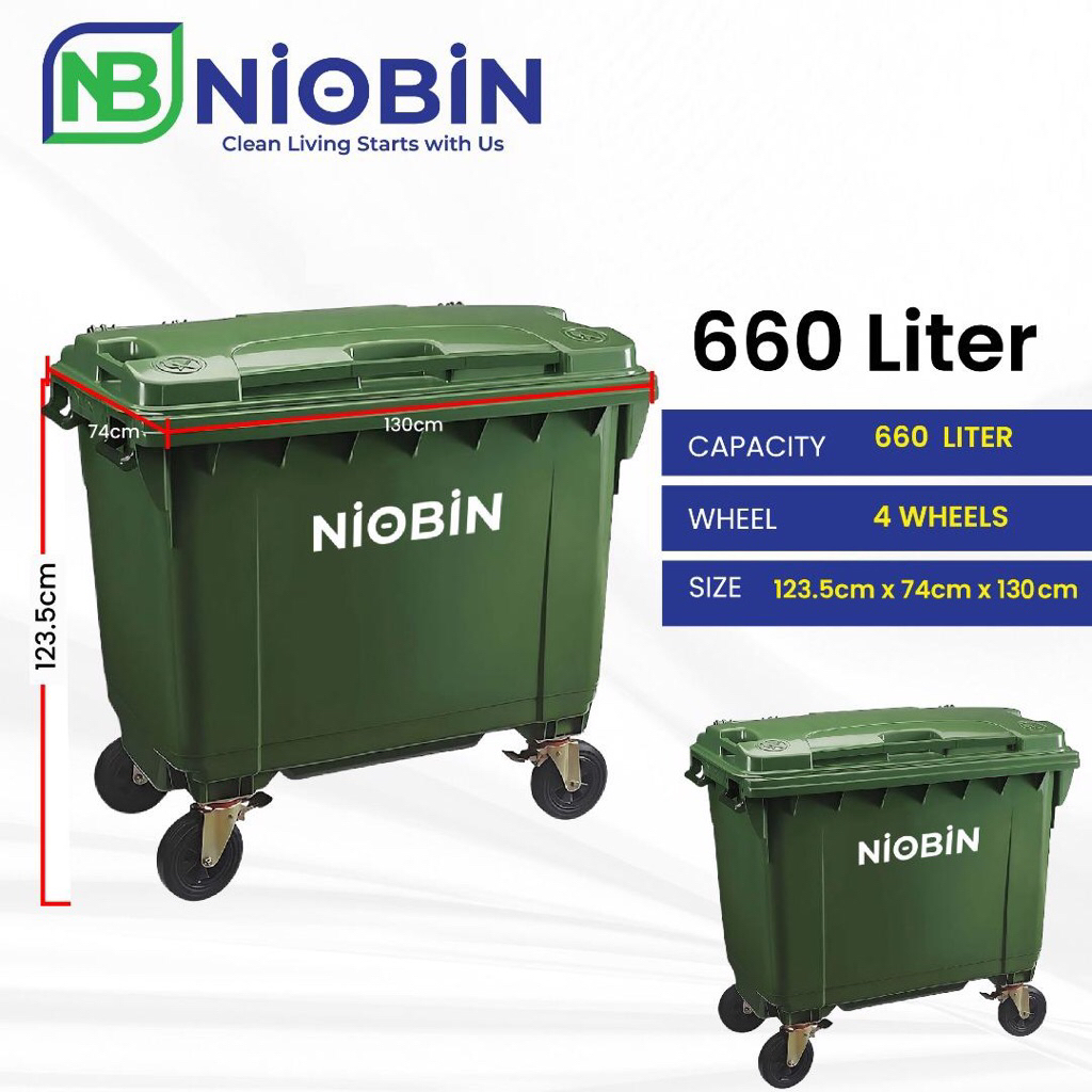 NIOBIN MGB 660L Heavy Duty Tong Sampah with Wheels and Lid | Shopee ...