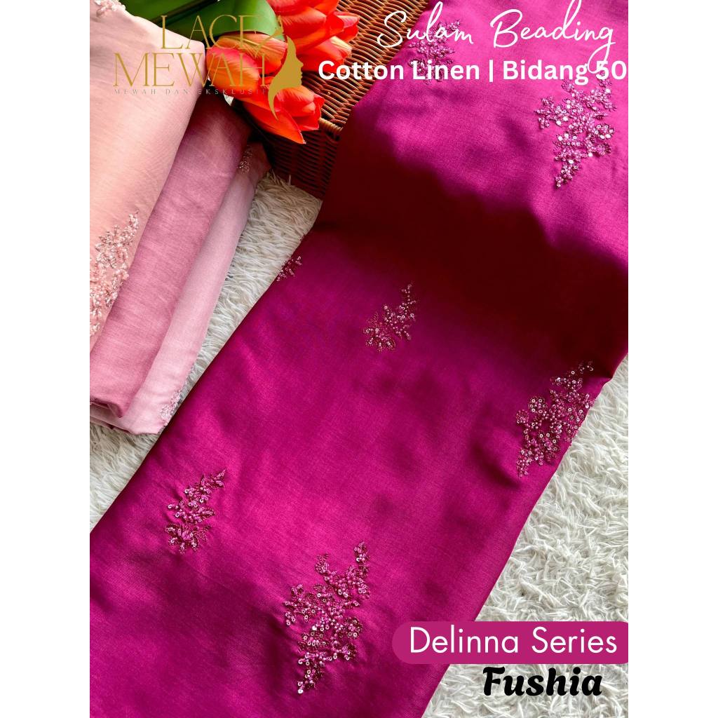 KAIN PASANG BEADING SULAM GRACE DELINNA SERIES KAIN COTTON LINEN OPEN ...