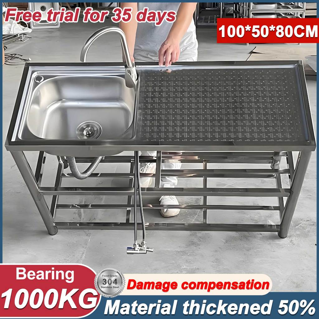 singki 100*50*80cm 304 stainless steel kitchen sink with Drain pipes ...